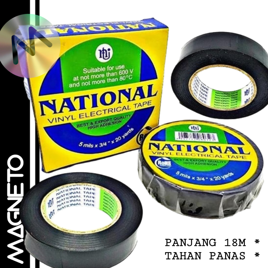 Jual ISOLASI NATIONAL HITAM Solasi Tape Kabel Listrik Nasional Panjang ...