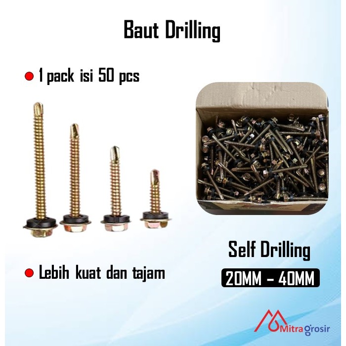 Jual Baut Sekrup Skrup Baja Ringan Roofing Galvalum Driling Murah Isi ...