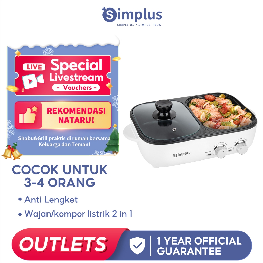 Jual SIMPLUS Alat Shabu & Grill Electric Pemanggang Elektrik Multifungsi Simplus 2in1 Panggang ...
