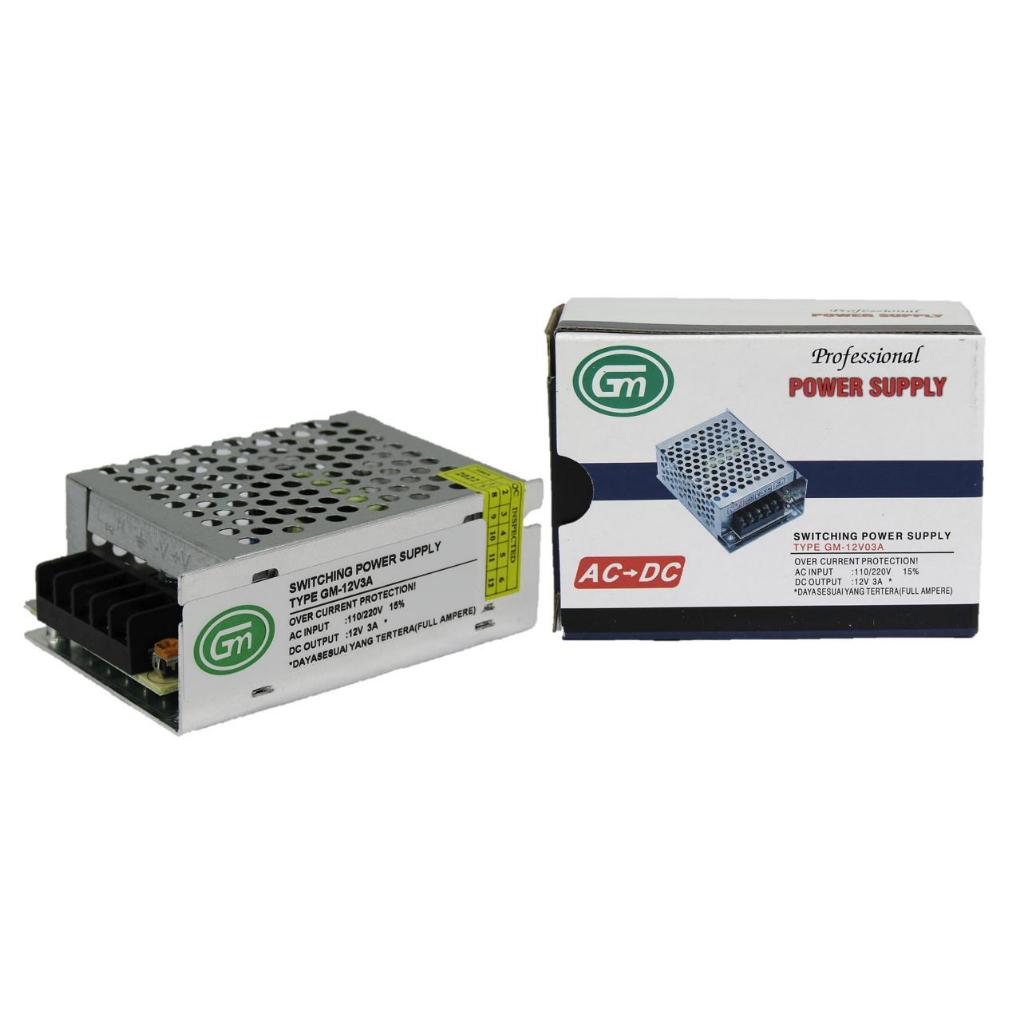 Jual Power supply jaring adaptor DC 12V 3A GM Ampere murni | Shopee ...