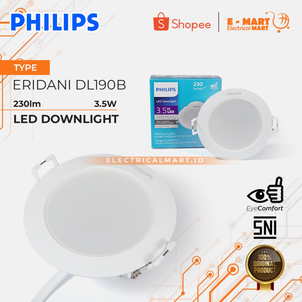 Jual Downlight LED PHILIPS ERIDANI 3.5W 3inch 3 Watt DL190B 3.5Watt | Shopee Indonesia