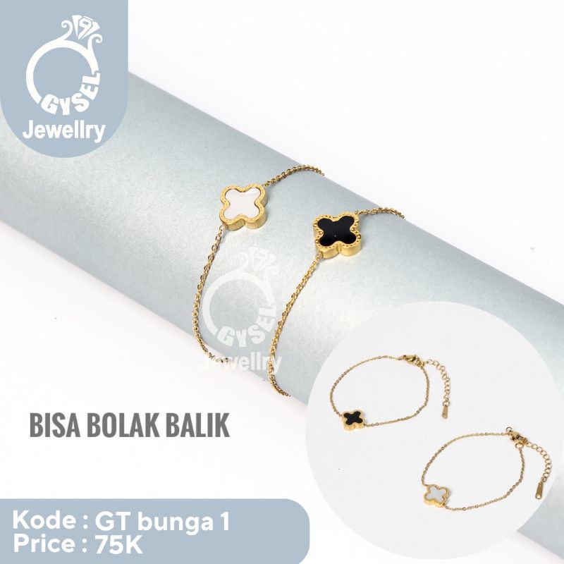 Jual GT Bunga 1 - Gelang Tangan Titanium Gold Bunga Hitam Putih 2 Sisi ...