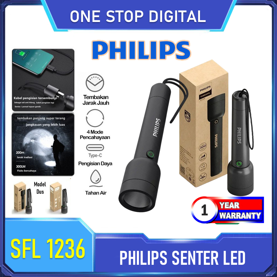 Jual Philips SFL1236 Senter LED Mini Super Terang Jarak Jauh / Senter ...