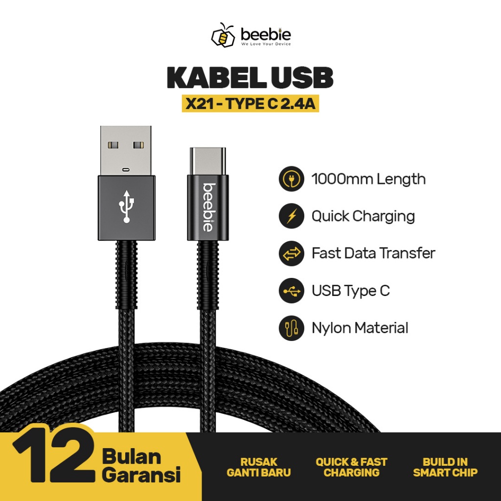 Jual [ BEEBIE ] KABEL CHARGER BEEBIE X211 TYPE C NYLON 2.4A FAST ...