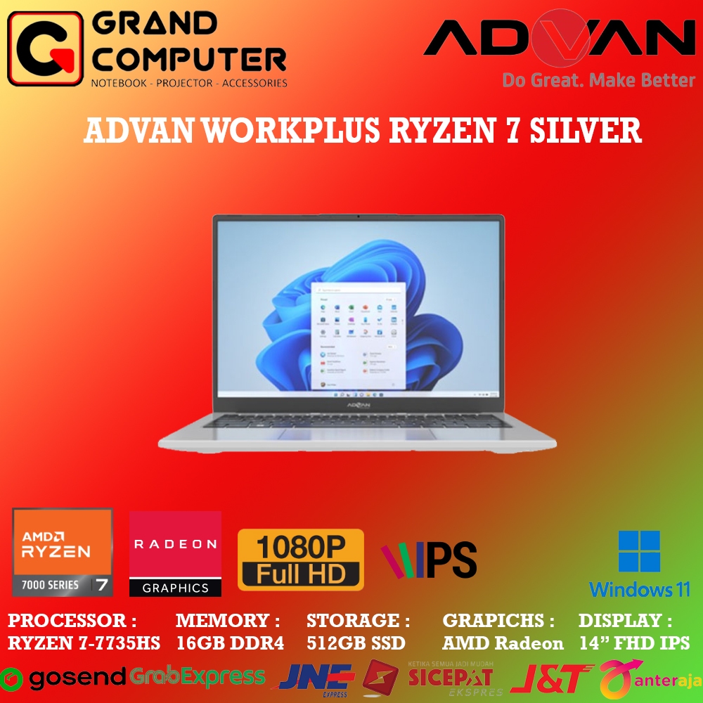 Jual ADVAN WORKPLUS AMD RYZEN 7-7735HS 16GB 512GB 14″ FHD IPS WINDOWS 11 SILVER | Shopee Indonesia