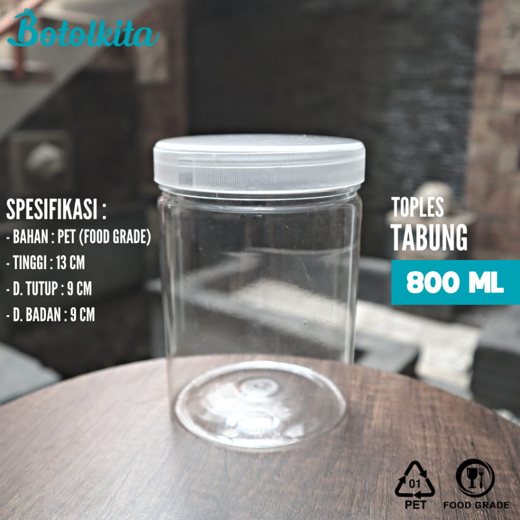 Jual Toples Plastik Tabung 800ml / Toples Kue 800ml / Toples Kacang 800 ...