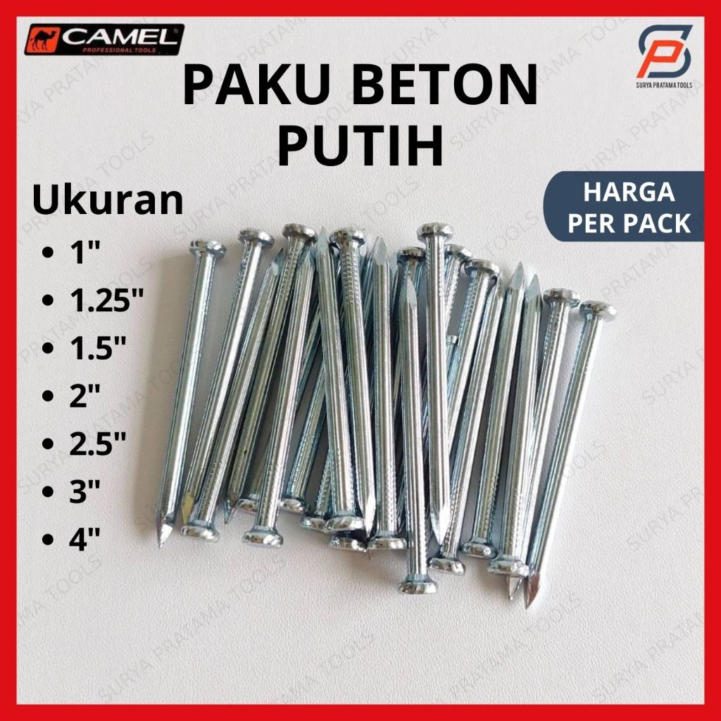 Jual Camel Paku Beton Putih Tembok Per Pack 1" 1.25" 1.5" 2" 2.5" 3" 4" Inch Inci Eceran ...