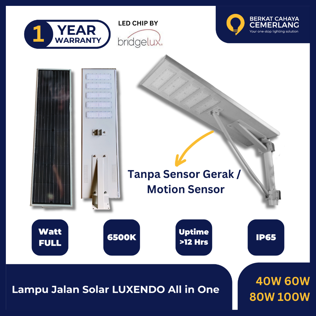 Jual Lampu Jalan Solar All in One 40W 60W 80W 100W PJU Tanpa Sensor Gerak Motion | Shopee Indonesia