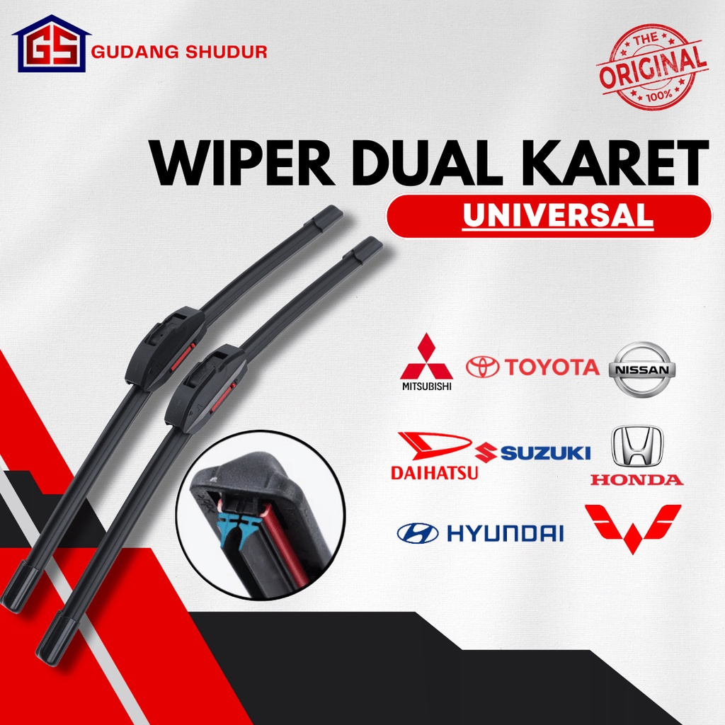 Jual Wiper Frameless Dual Karet Double Blade Universal Model Karet Ganda Dobel Karet Blade Untuk ...