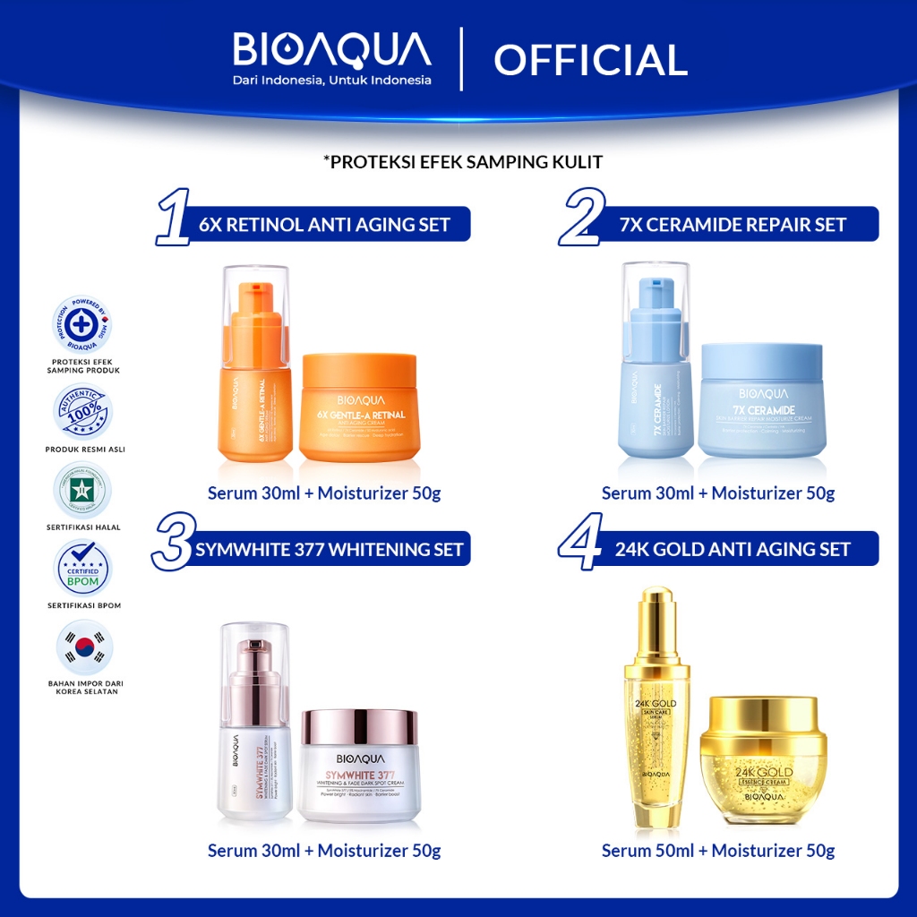 Jual BIOAQUA 2pcs Set With Serum Wajah + Cream Skincare Paket Whitening ...