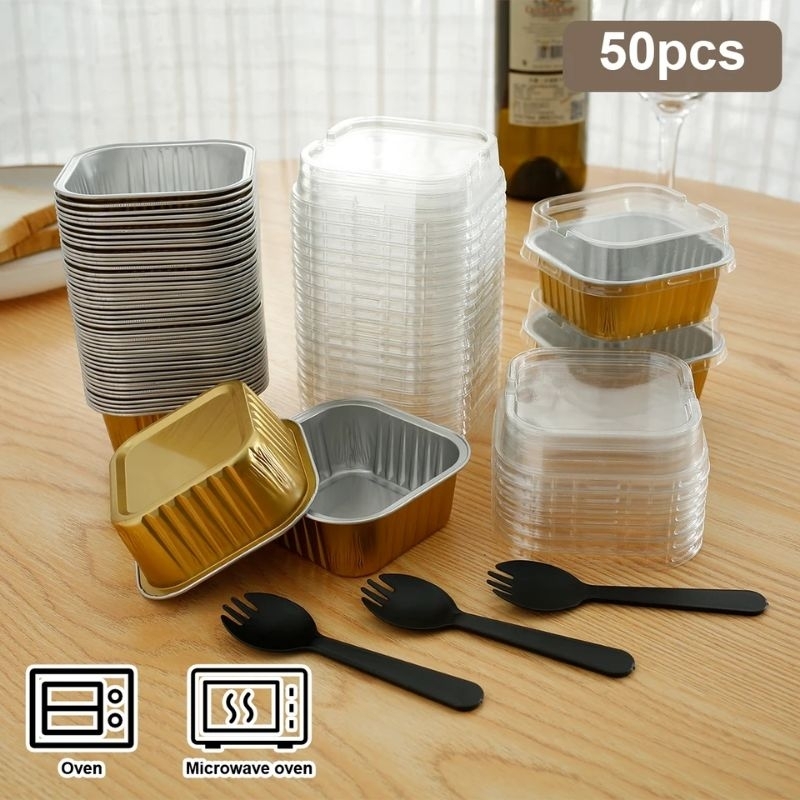 Jual Aluminium Foil Cup Import Persegi isi 10set + Tutup Tebal | Shopee ...
