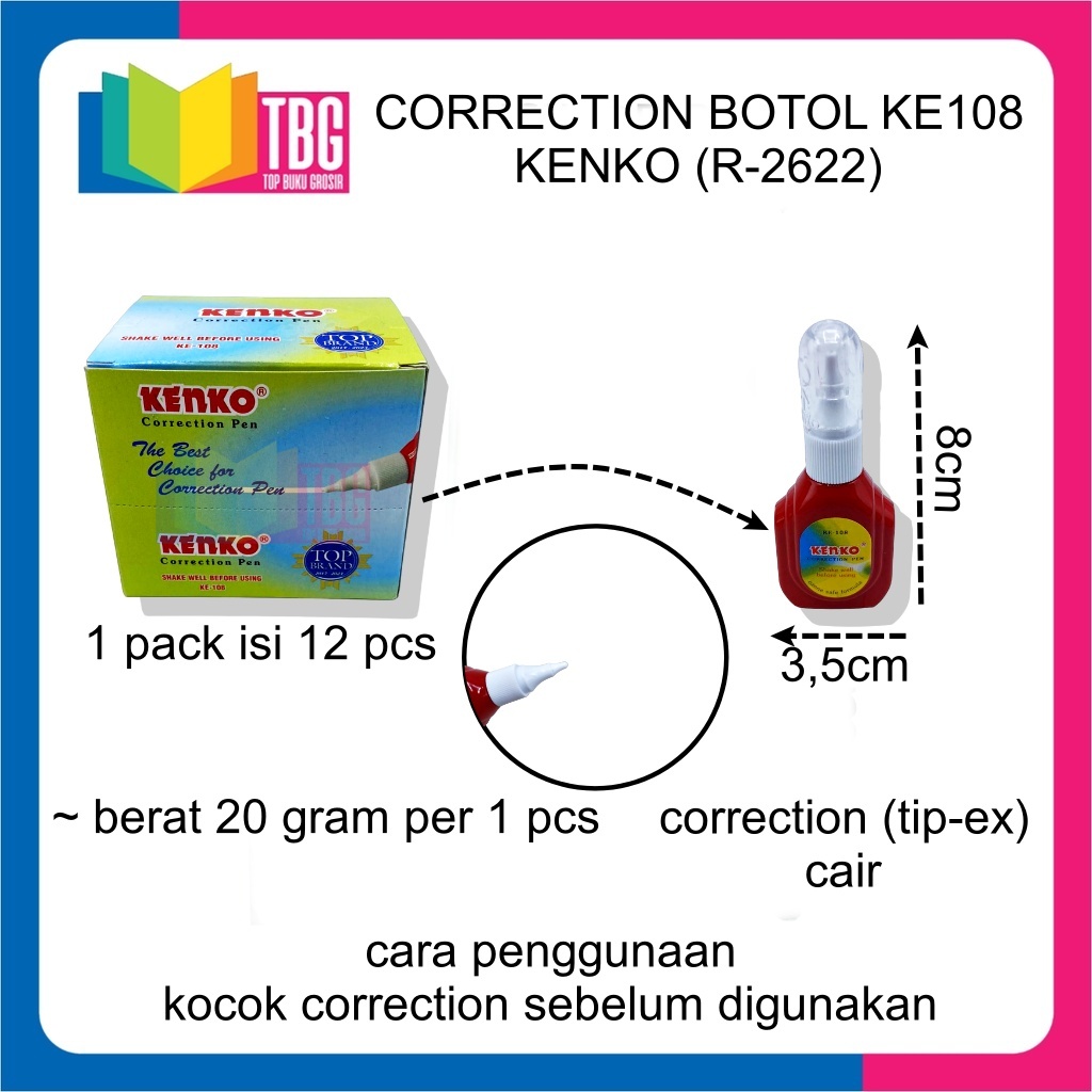 Jual 1 PCS CORRECTION BOTOL KE108 KENKO / TIP-EX CAIR / MINI CORRECTION FLUID KENKO / STIPO ...