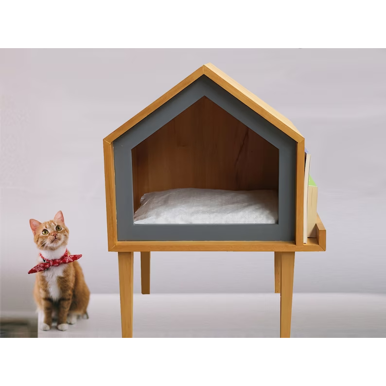 Jual Rumah kucing modern berdesain minimalis dengan tempat buku di ...