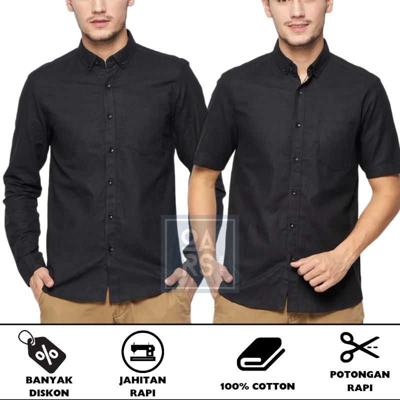 Jual Kemeja Hitam Polos Pria Lengan Panjang dan Pendek Slimfit Bahan Katun Casual Non Formal ...