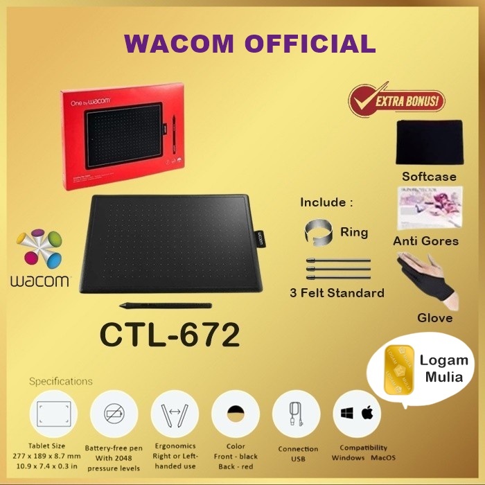 Jual Wacom One by CTL-672/K0-C Medium Creative Pen Tablet CTL672 CTL ...