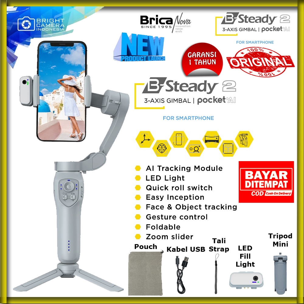 Jual Brica B-Steady 2 Pocket AI - 3-AXIS Smartphone Stabilizer Gimbal - Free T-Shirt | Shopee ...