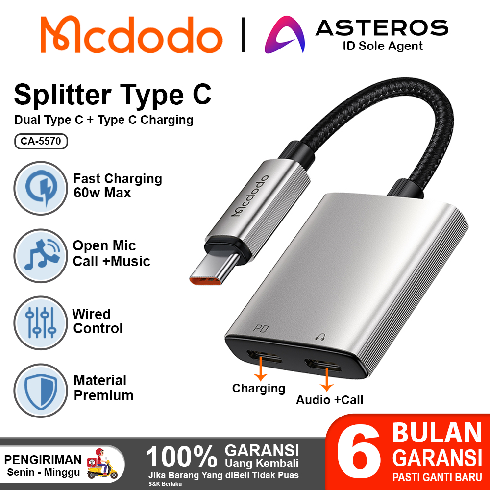 Jual MCDODO Converter Splitter Type C To Dual Type C Charging Audio ...