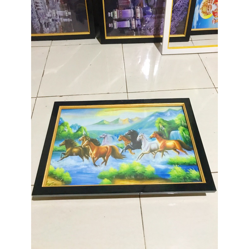 Jual hiasan dinding gambar kuda plus bingkai disungai | Shopee Indonesia