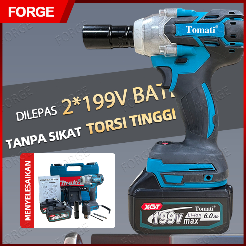Jual Impact wrench Cordless 199V 2 baterai mesin impact buka baut bor ...