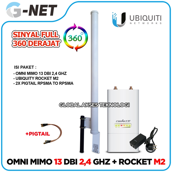 Jual Paket Ubiquiti Rocket M2 + Omni MIMO GNET 13 dBi 2,4 GHz 360 Derajat cocok untuk / wifi ...