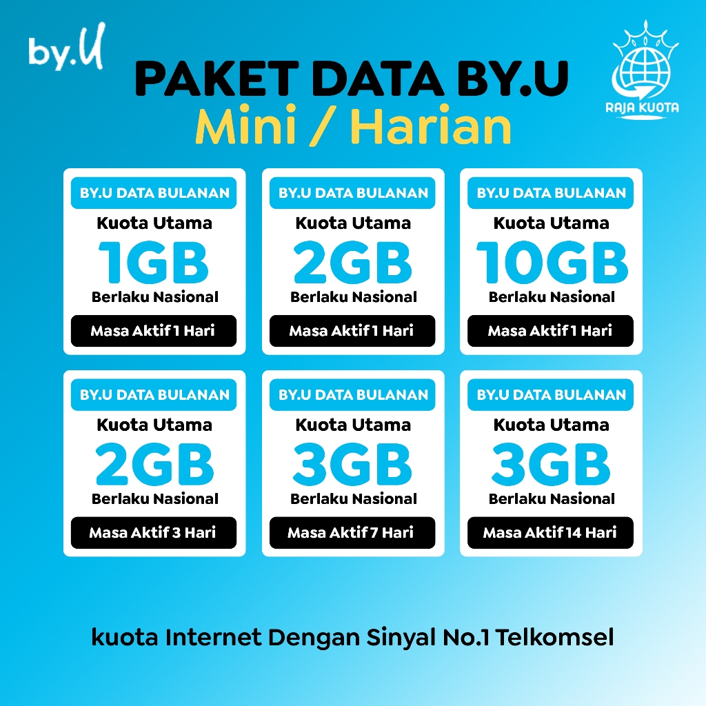 Jual Paket Data Kuota Mini Harian Byu By.u 1gb 2gb 3gb 10gb | Shopee Indonesia