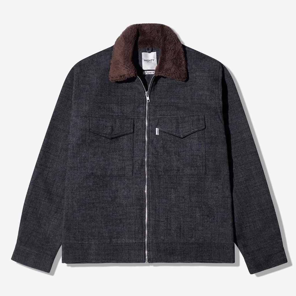 Jual HIGHTY Charcoal Sherpa Collar Wool Jacket | Jaket Panjang Pria ...