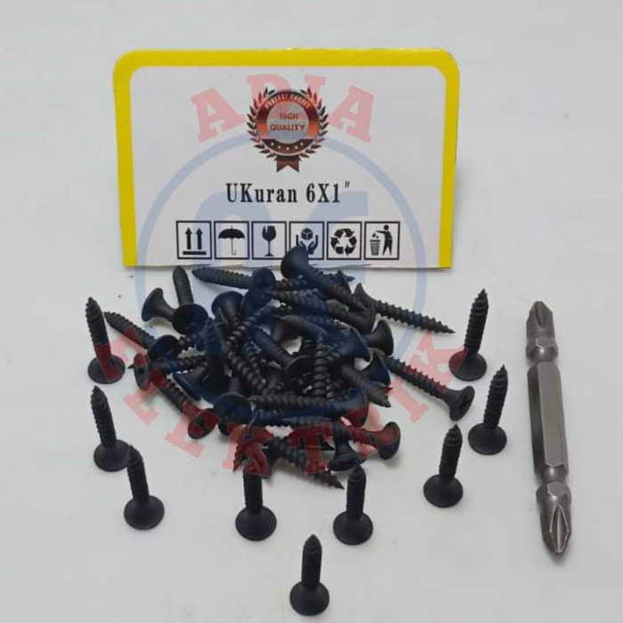 Jual Mur Baut Skrup Baja Gypsum 1 Inchi Atau 2,5Cm + BONUS 1 Pcs Mata ...