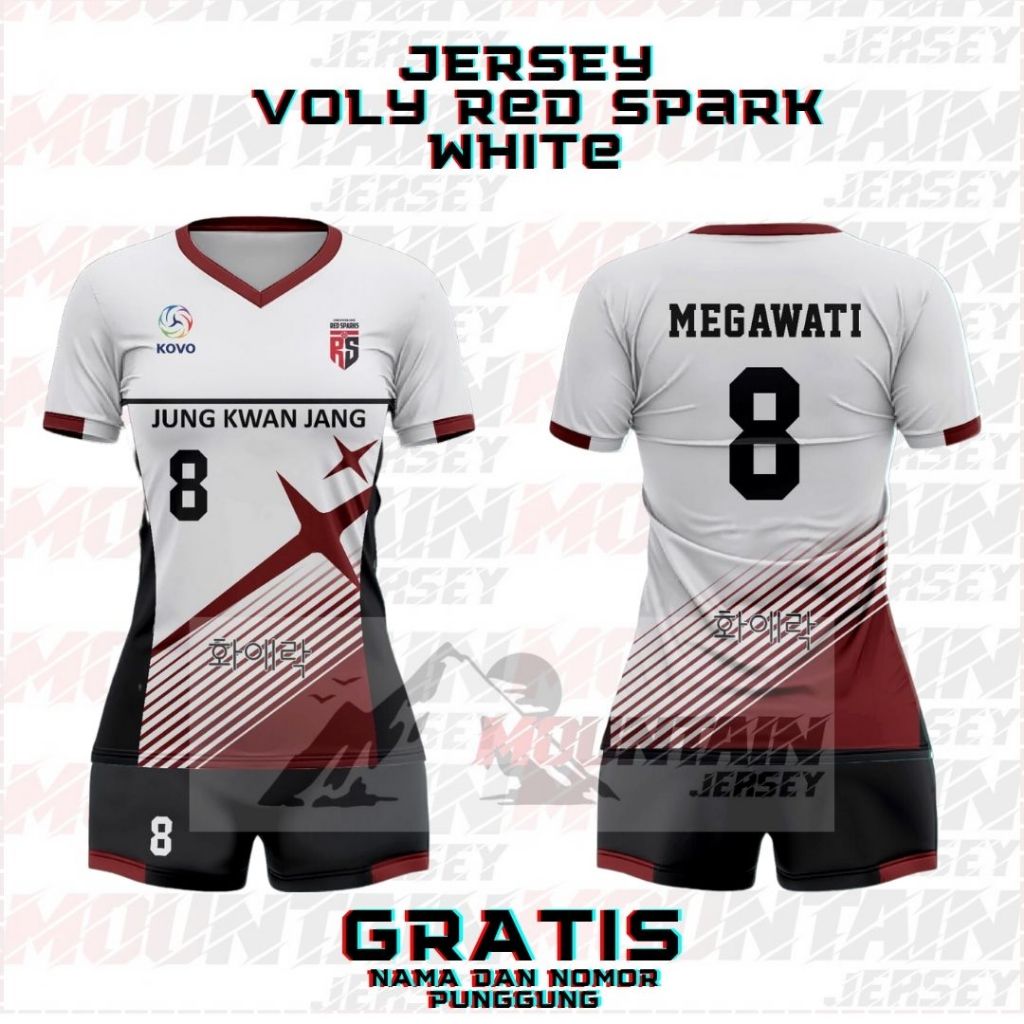 Jual JERSEY VOLY RED SPARK PUTIH FULL PRINTING GRATIS NAMA DAN NO PUNGGUNG | Shopee Indonesia