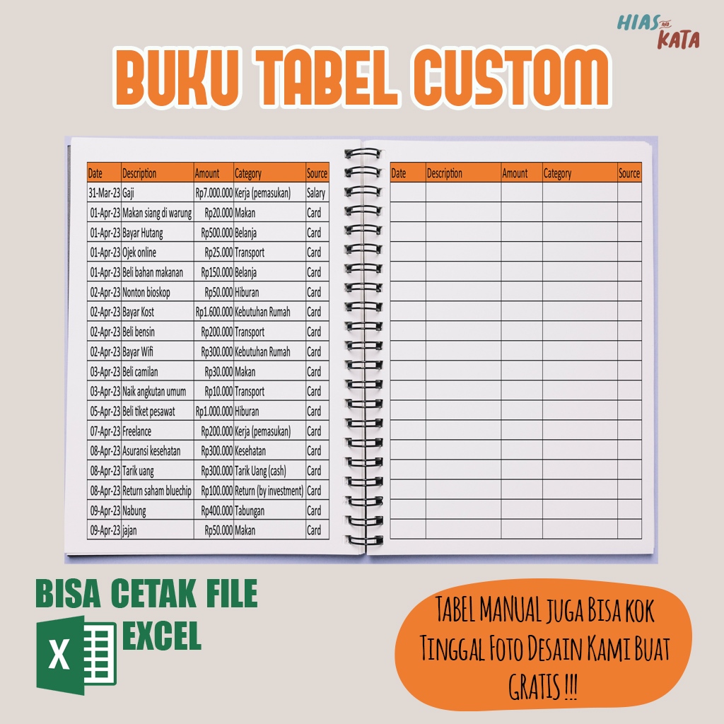 Jual Buku Tabel Custom Catatan Laporan Keuangan Penjualan A5 Spiral ...