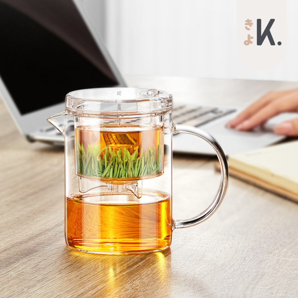 Jual KYO Coffee Tea Glass Kettle 350ml Tea Filter Cup Gelas Saring Teh ...