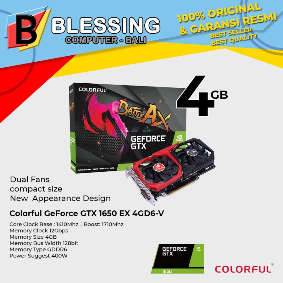 Jual VGA COLORFUL GTX 1650 EX 4GD6-V / VGA 1650 / VGA GTX1650 | Shopee ...