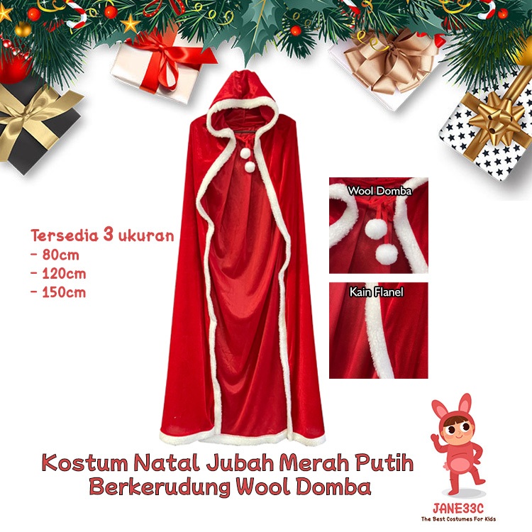 Jual Kostum Natal Jubah Merah Putih Berkerudung Wool Domba | Shopee ...