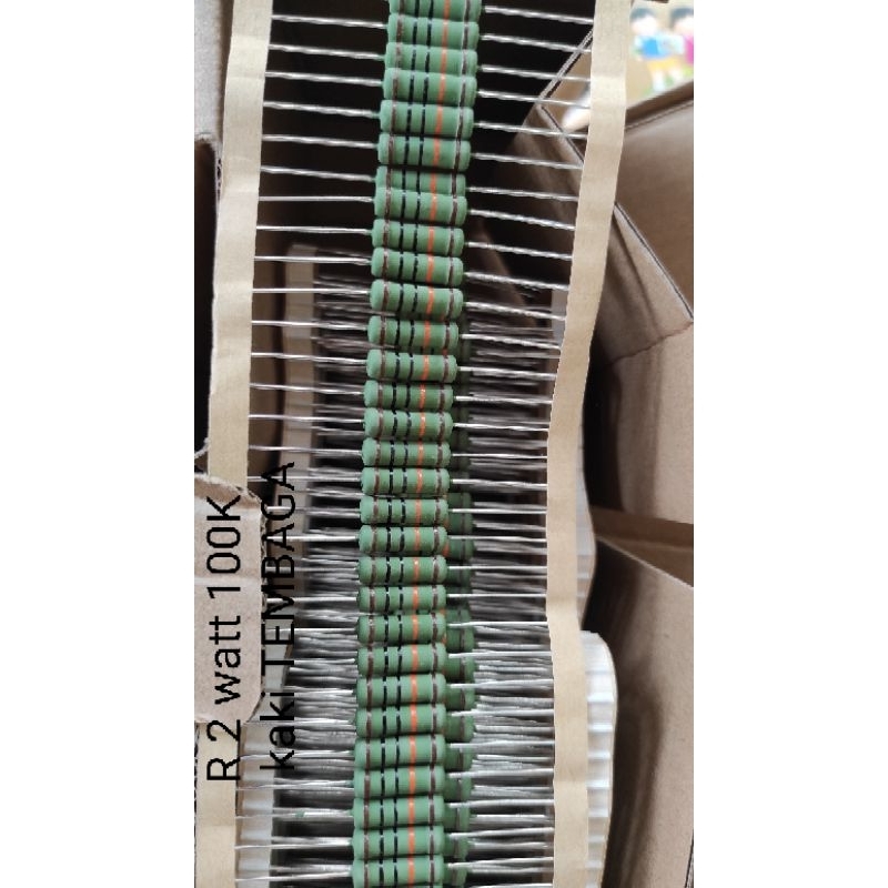 Jual 100 pcs resistor 2 watt 100K renteng kaki TEMBAGA R 2W 100 k ROLL ...