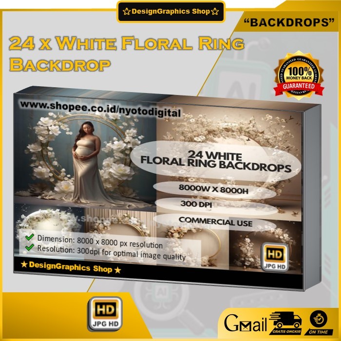 Jual Backdrops Background Photo Studio Cincin Bunga Putih 24 x White ...