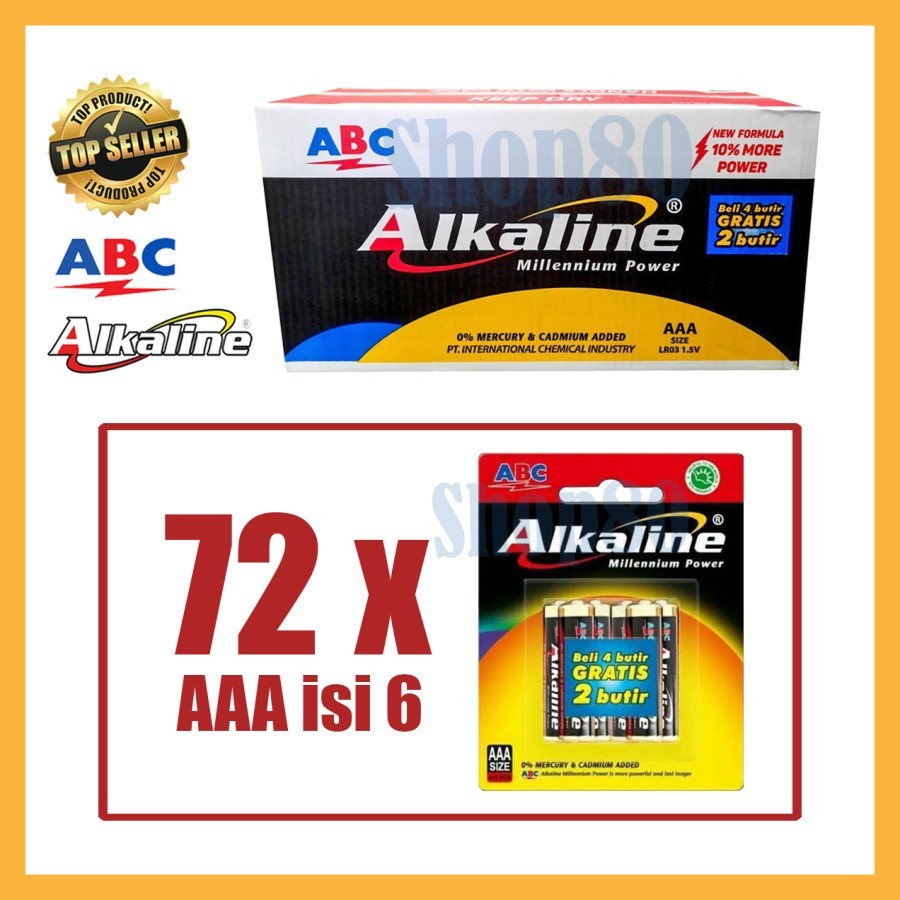 Jual ABC Alkaline AAA isi 4+2 = 6 Baterai Battery A3 Grosir 1 Karton ...