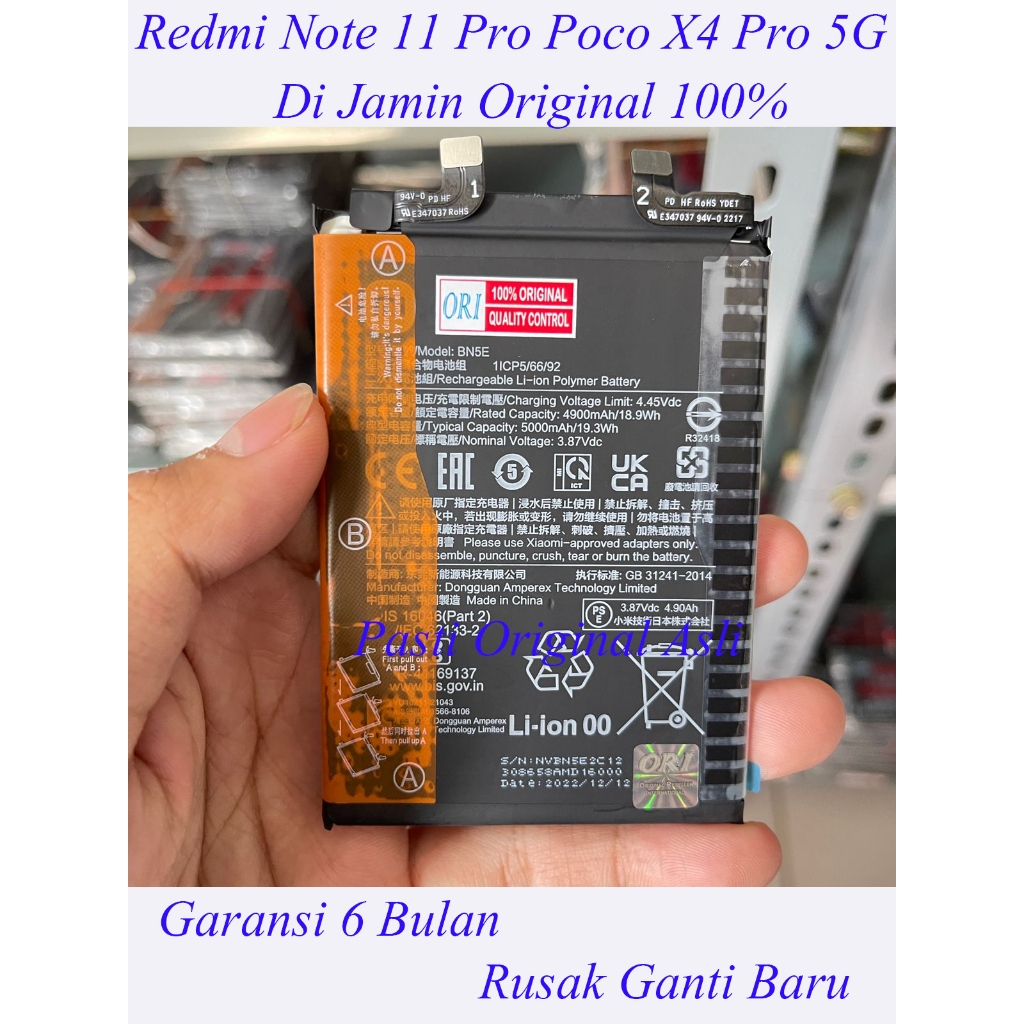 Jual Baterai Battery Redmi Note 11 Pro Poco X4 Pro 5G BN5E Original 100% | Shopee Indonesia