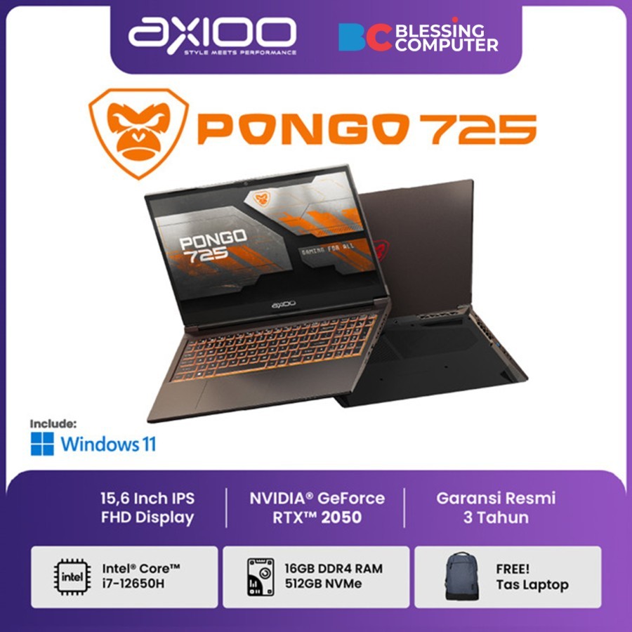 Jual AXIOO PONGO 725 Core i7 12650H 16GB 512GB RTX 2050 W11 Pro Dark ...