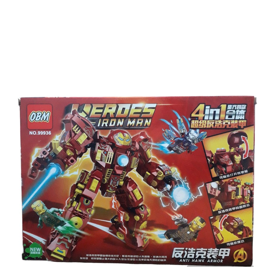 Jual Mainan Bricks Block Heroes Iron Man Hulkbuster 99936 1-4 Bricks ...