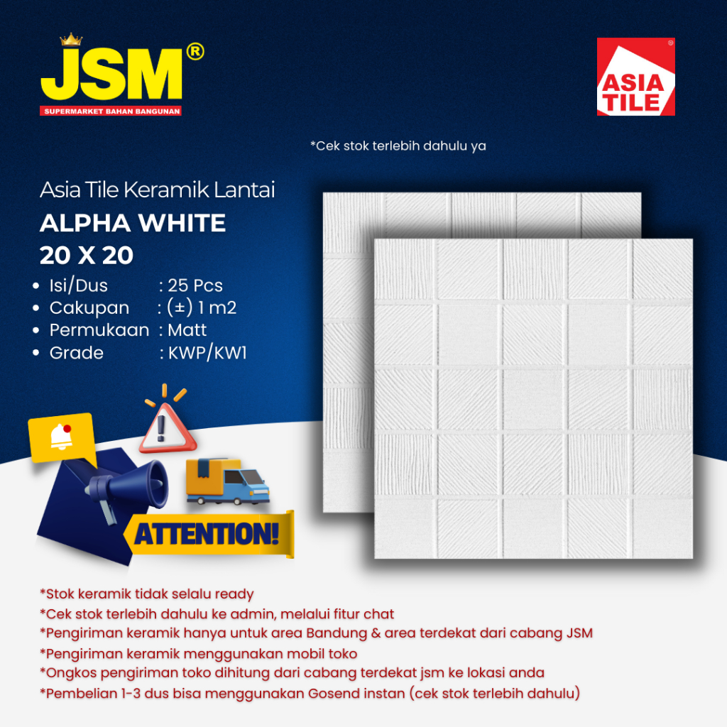 Jual Asia Tile Keramik Lantai Kamar Mandi Alpha White Matt 20x20 - JSM ...
