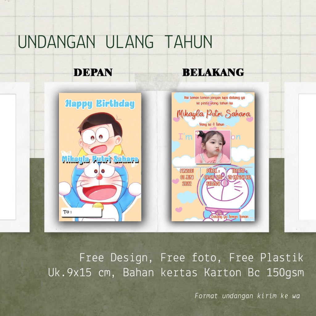 Jual Undangan Ulang Tahun Anak Karakter DORAEMON murah meriah Design ...