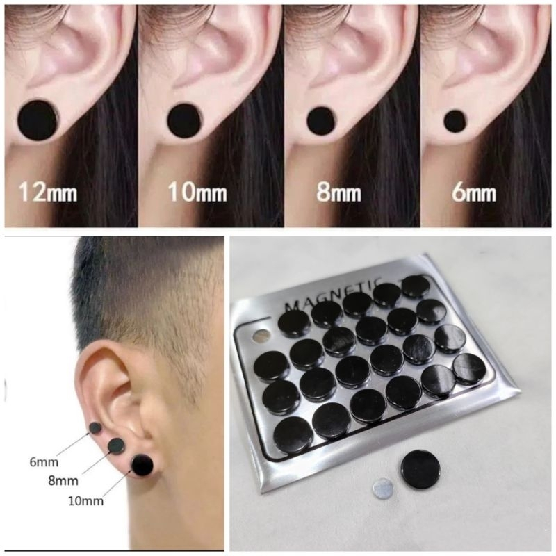 Jual Sepasang ANTING MAGNET Bulat Warna Hitam Tanpa tindik Anting Gaya ...