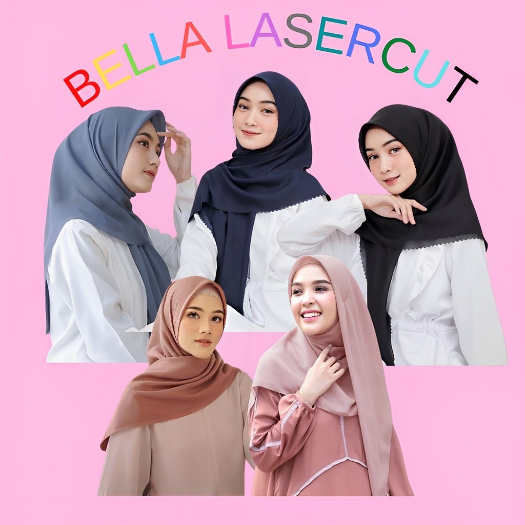 Jual HIJAB SEGIEMPAT Kerudung Bella Lasercut 110x110 cm | Shopee Indonesia