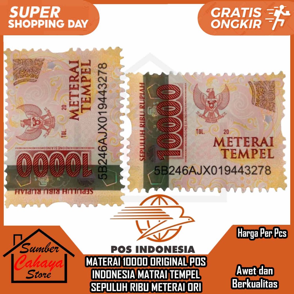 Jual MATERAI 10000 ORIGINAL POS INDONESIA MATRAI TEMPEL SEPULUH RIBU METERAI NEMPEL BARU EDISI ...