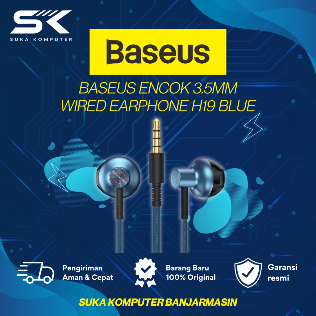 Jual BASEUS ENCOK 3.5MM WIRED EARPHONE H19 BLUE | Shopee Indonesia