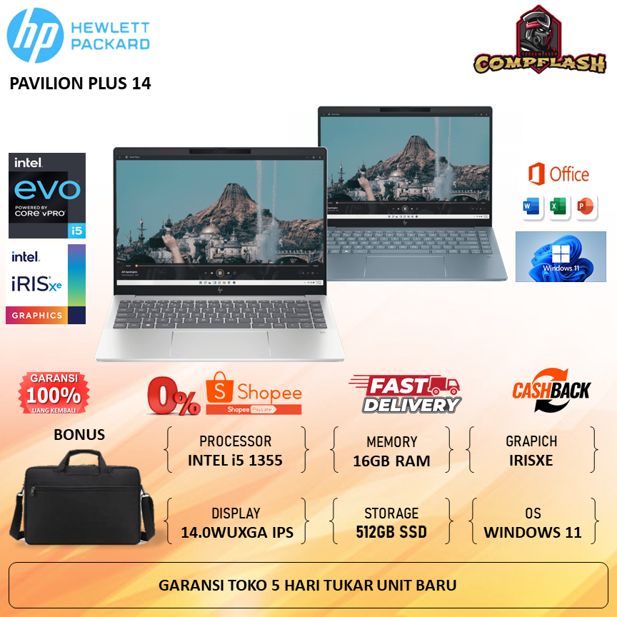 Jual HP PAVILION PLUS 14 EW0020TU EW0021TU i5 1355 RAM 16GB 512GB SSD WINDOWS 11 OHS 14.0WUXGA ...