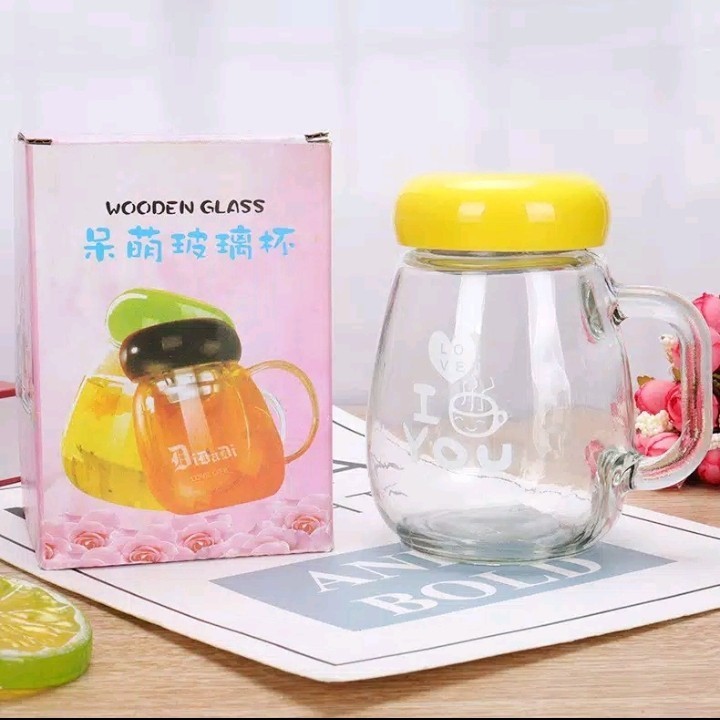 Jual Gelas Kaca - Mug Kaca - Botol Kaca Wooden 450ml | Shopee Indonesia