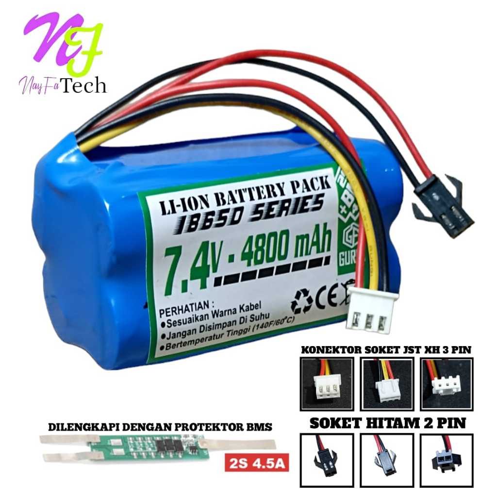 Jual Baterai Speaker Dan Perangkat Elektonik Lainnya 4X 18650 4800mAh 7,4V BMS 2S 4,5A DOUBLE ...