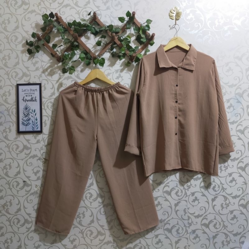 Jual Ld 110 setcel kemeja crinkle airflow/setelan kemeja crinkle/oneset kemeja/setcel daily ...