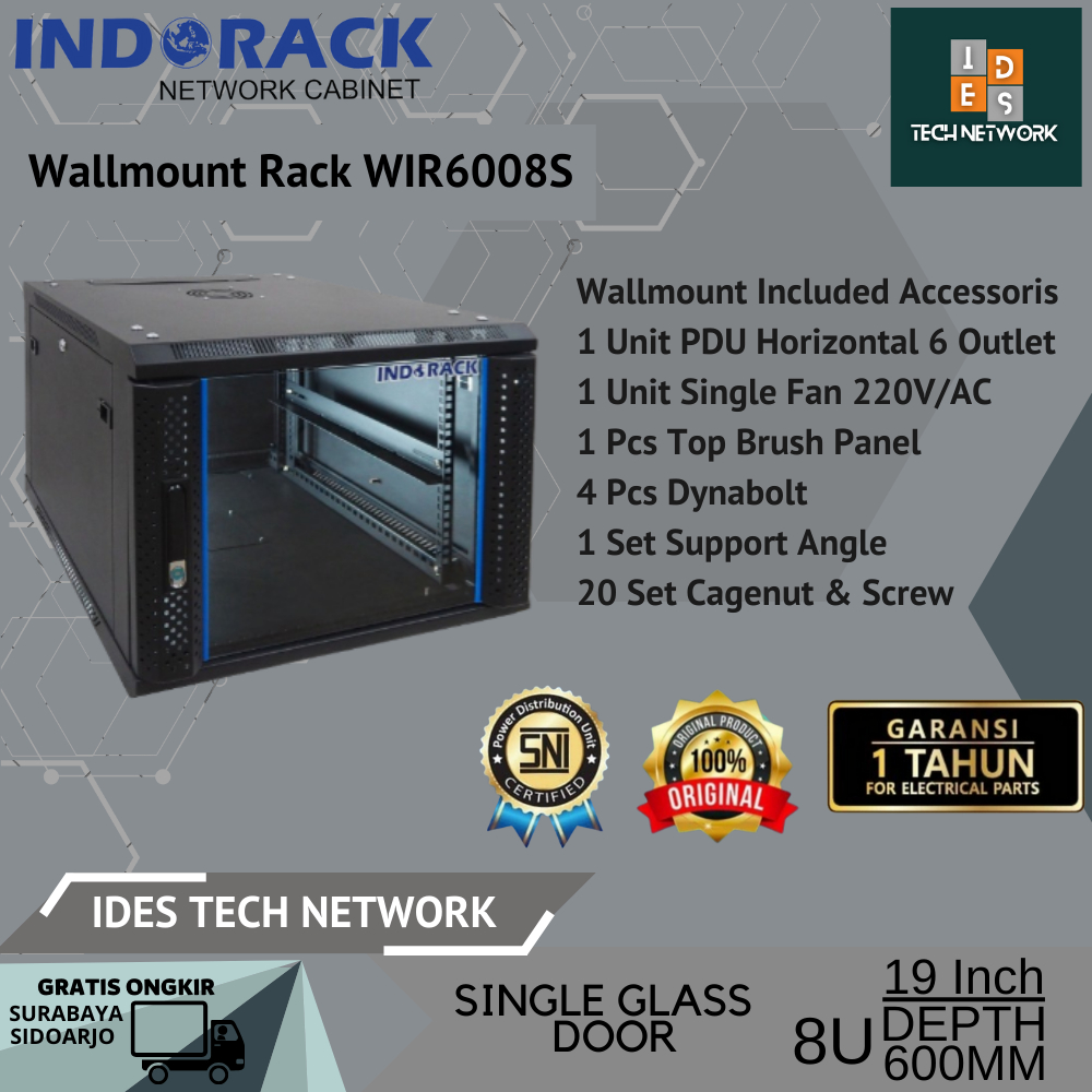 Jual Rack Server Indorack Wallmount Rack WIR6008S 8U Depth 600mm Single ...