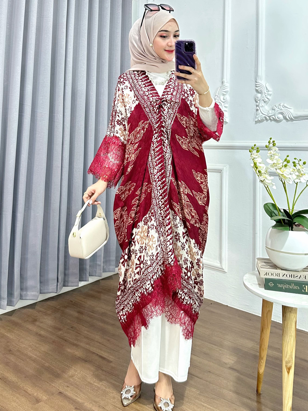 Jual KAFTAN VISCOSE RENDA MOTIF MEGA MENDUNG MAROON SERIES By Batik ...